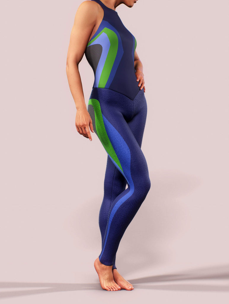 Blue Carbon Workout Catsuit | Bodysuit | Full Jumpsuit | Costume ...