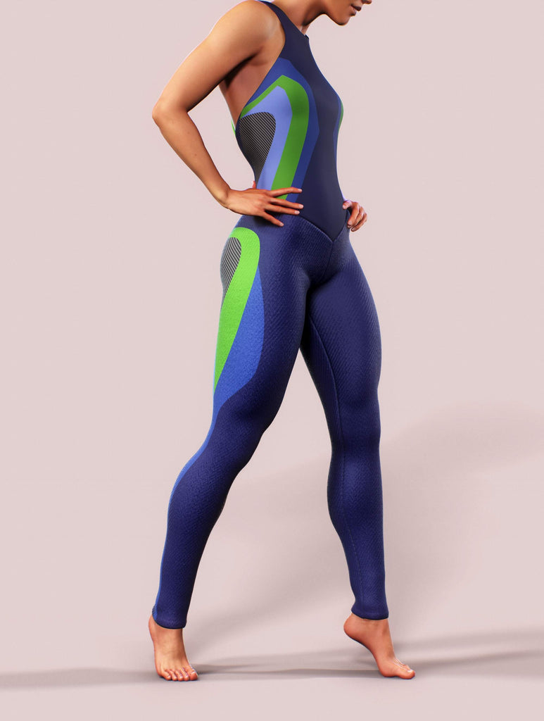 Blue Carbon Workout Catsuit | Bodysuit | Full Jumpsuit | Costume ...