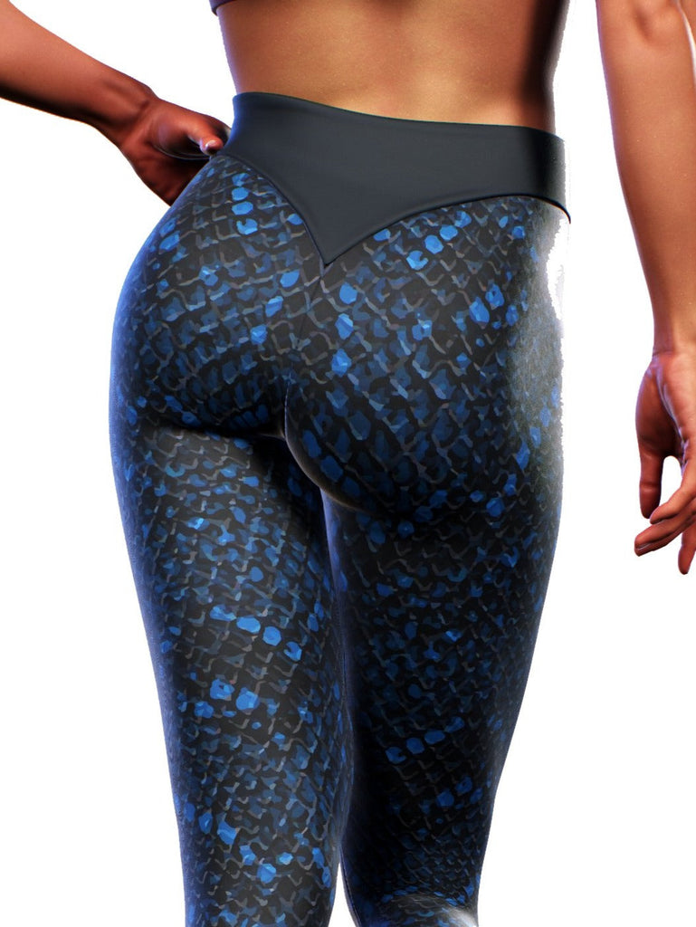 Blue Python High Waisted Leggings | Tall Pants | Patterned Leggings – bootysculpted