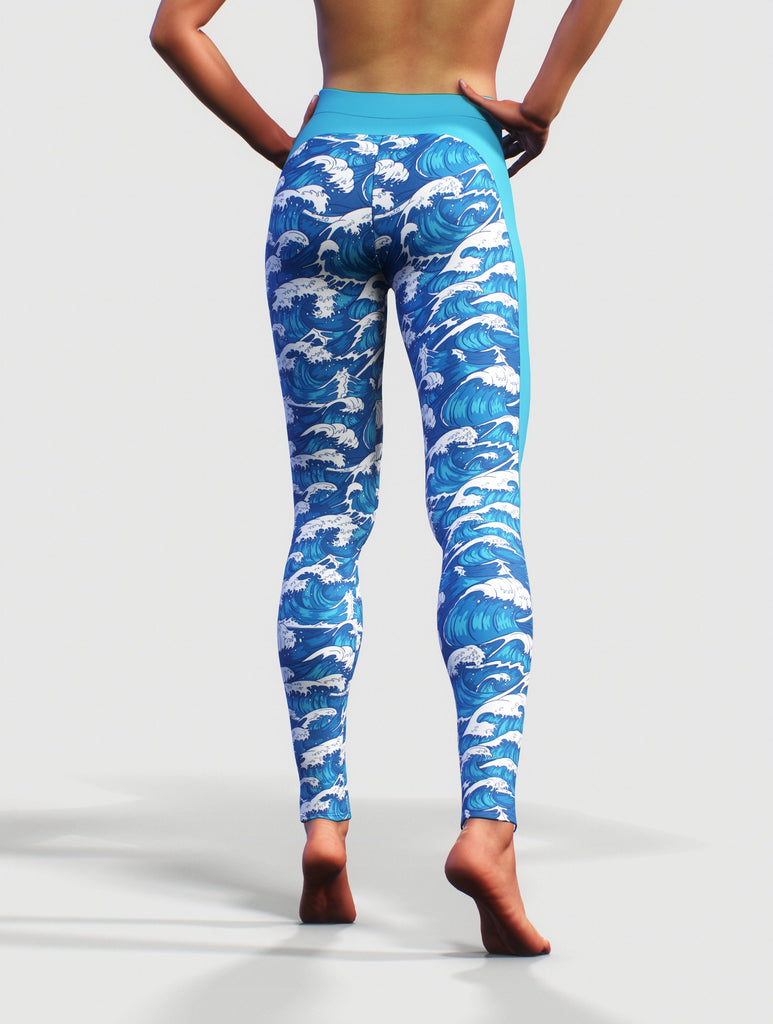 Ocean Waves Blue Sportswear | High Waisted Yoga Pants | Patterned ...